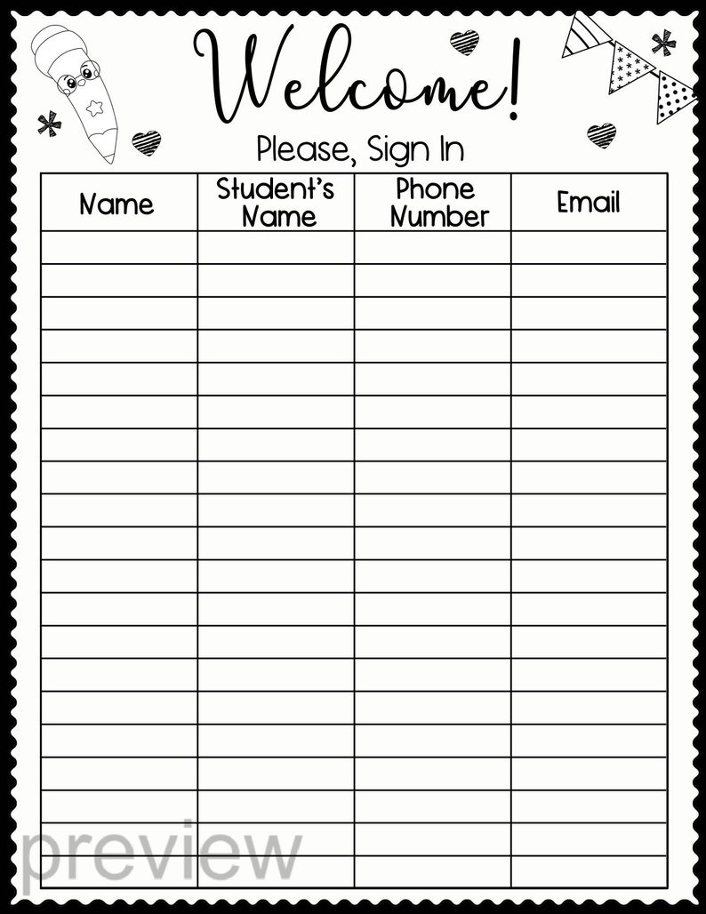 Back to School Open House Night | Sign in Sheets | Meet the Teacher ...