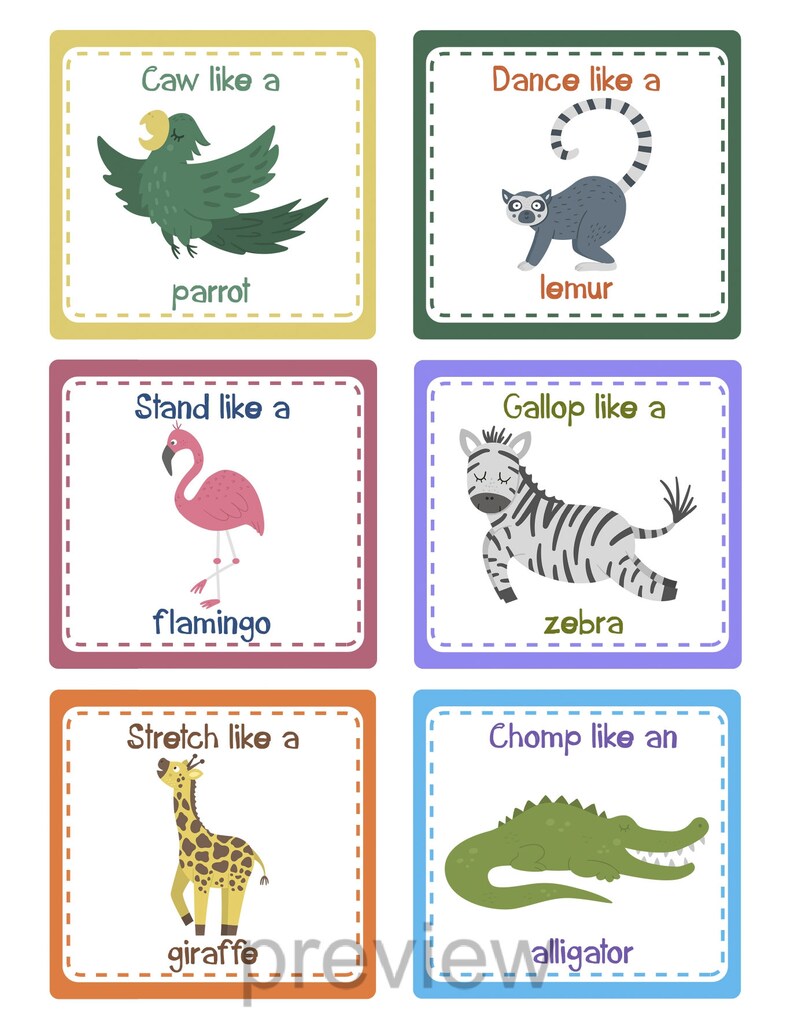 Animal Movement Cards | Brain Break Movement Cards for Kids | Fitness ...