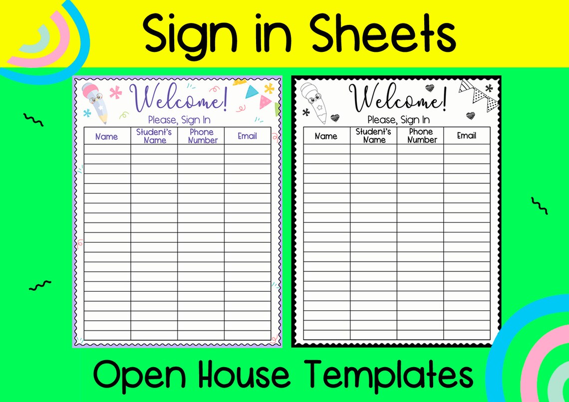 Back to School Open House Night | Sign in Sheets | Meet the Teacher ...