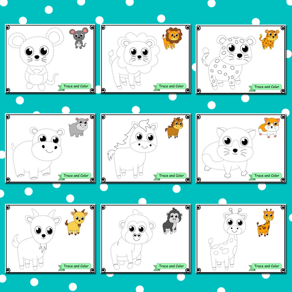 Animals Trace Worksheets Coloring Pages Printables Handwriting Practice ...