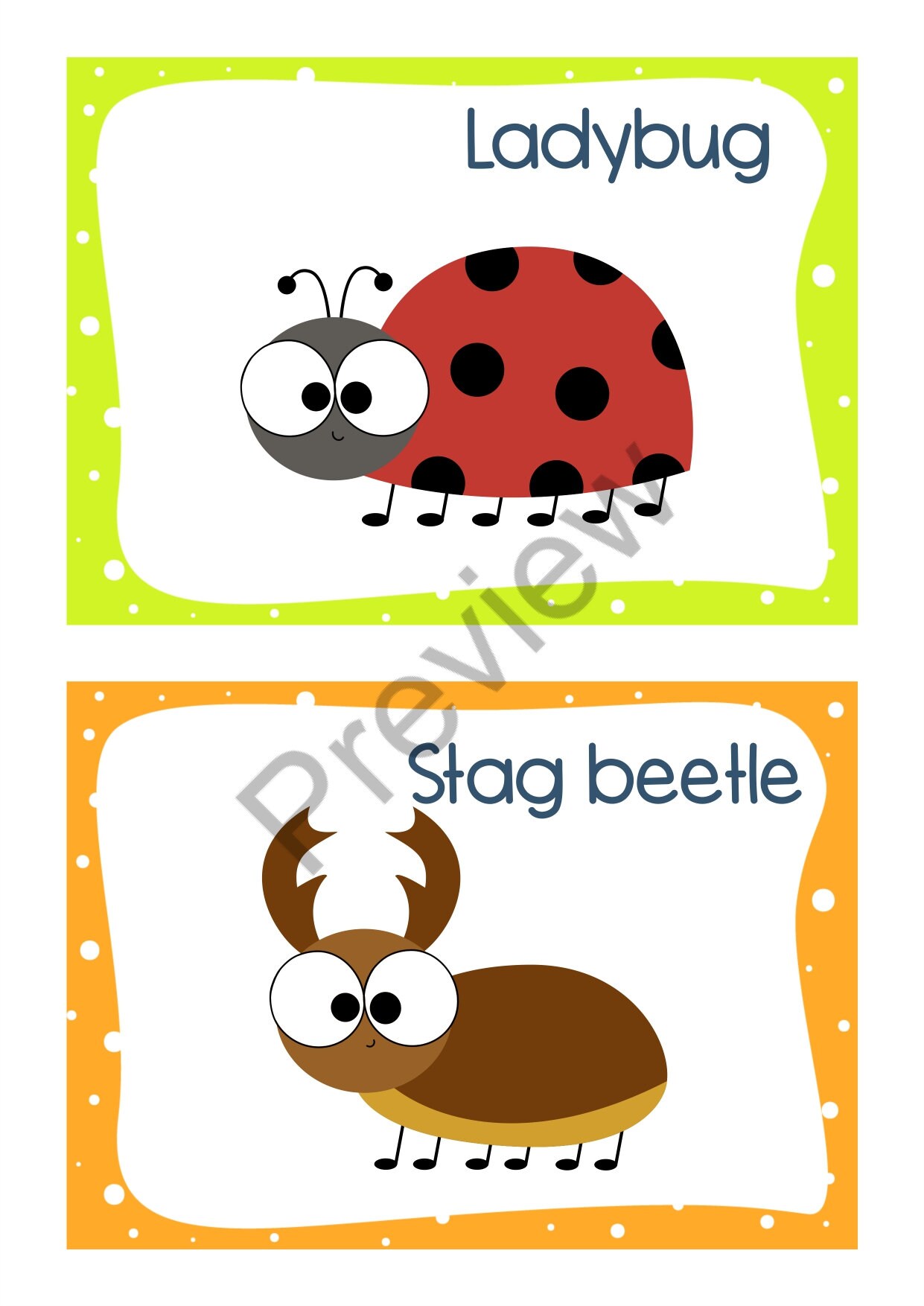 Bugs Printable Flash Cards Insects Instant Download Flashcards PDF File ...