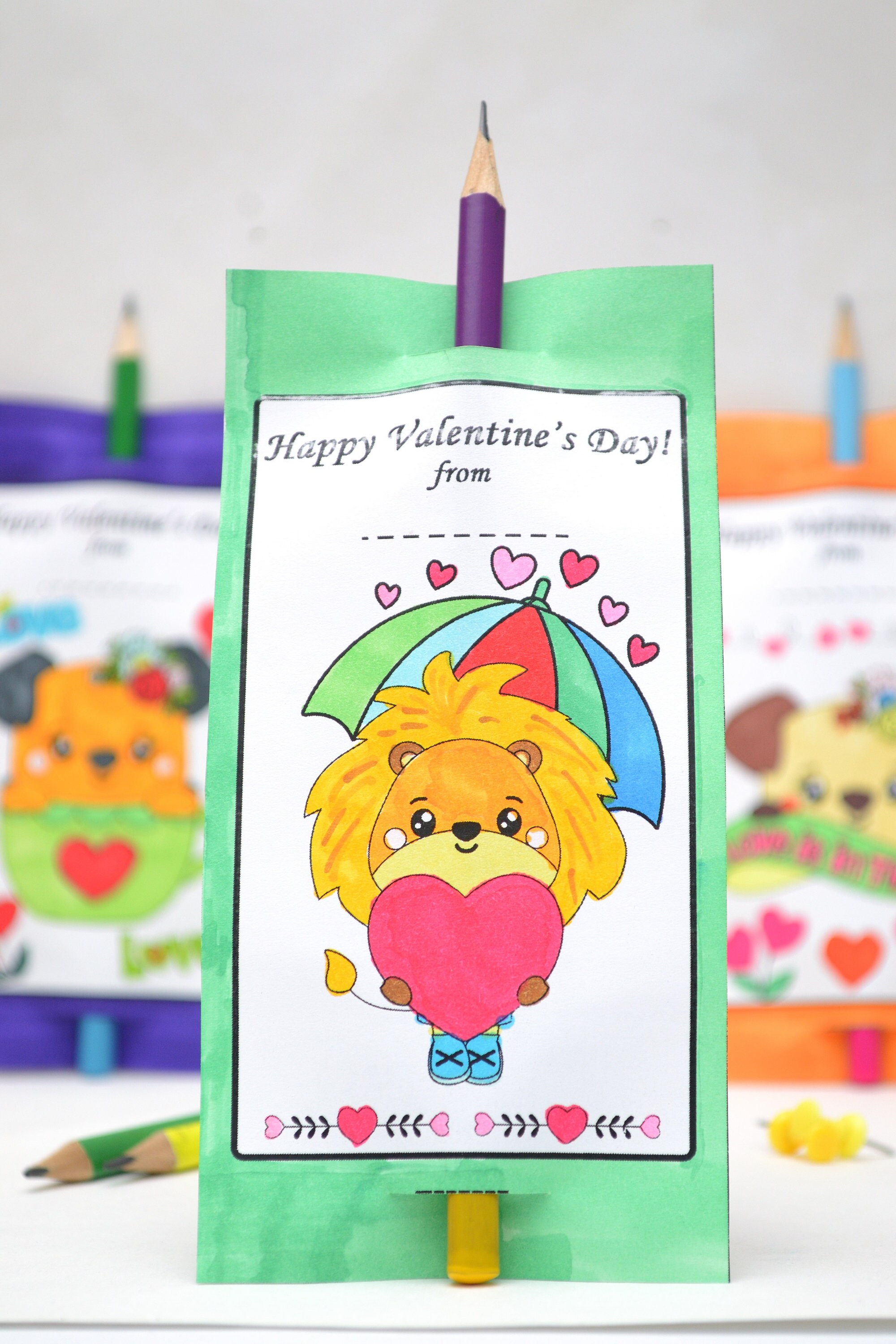 Valentine's Day Pencil Card Gift Tag Printable Pencil Holder Digital ...