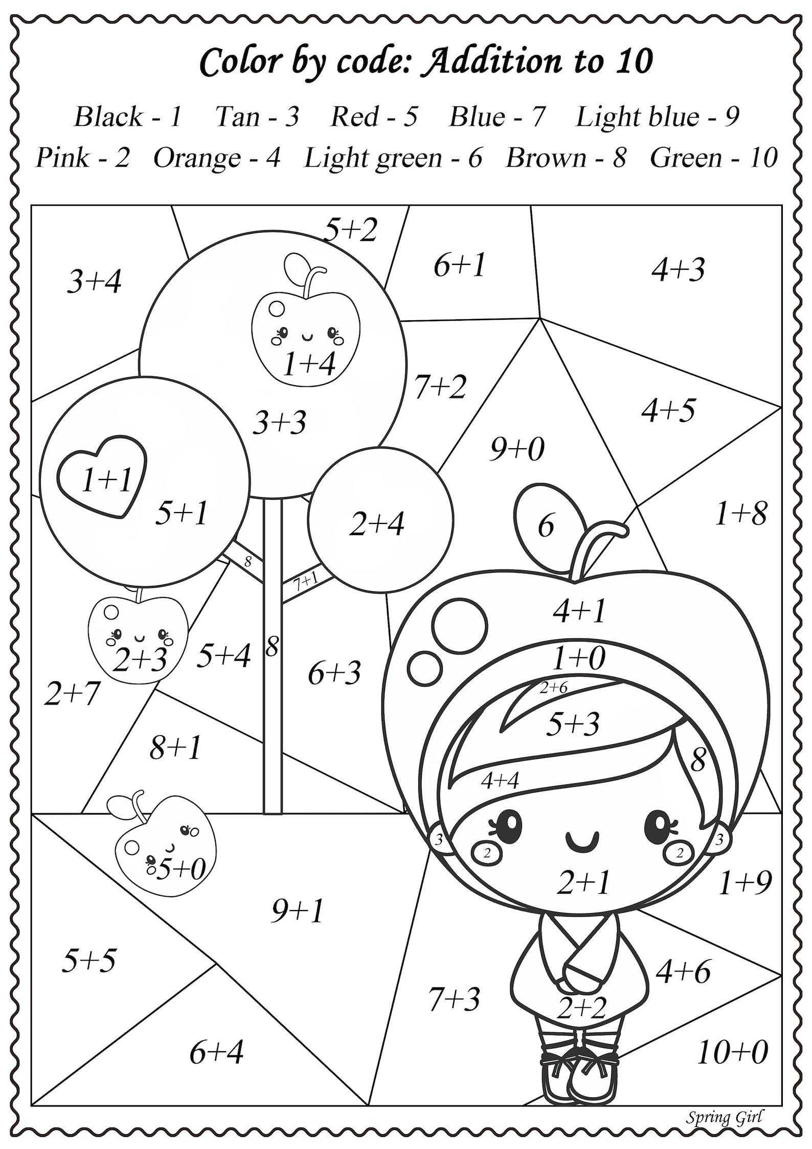 Apple Day: Color by Numbers Worksheets - Etsy