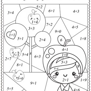 Apple Day: Color by Numbers Worksheets - Etsy