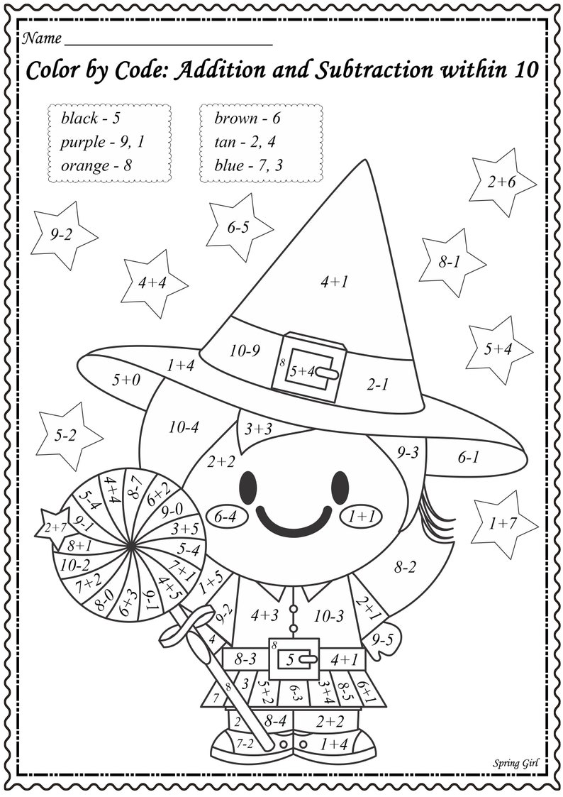 Halloween Math: Color by Number Worksheets - Etsy