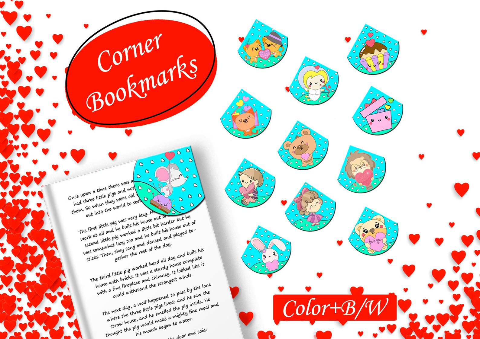 Valentine's Day Corner Bookmarks Printable DIY Paper Crafts for Kids St ...