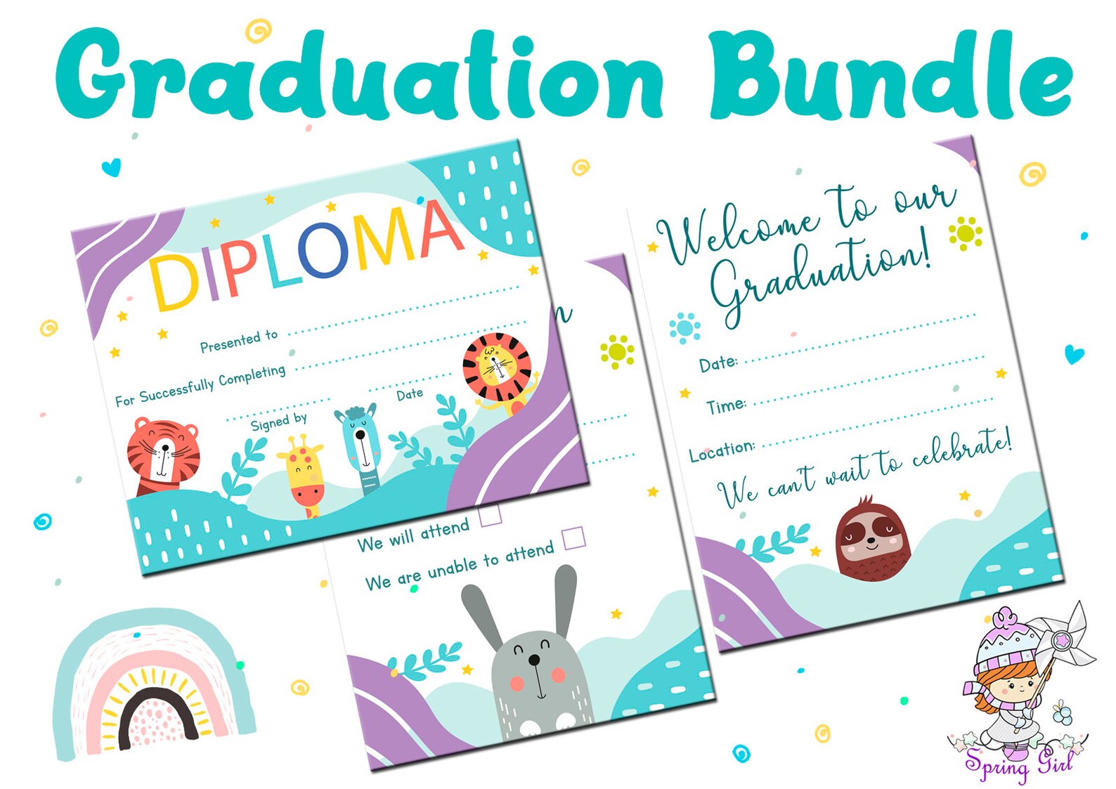 Kindergarten Graduation Bundle | Kit, Printable Diploma, Invitation ...