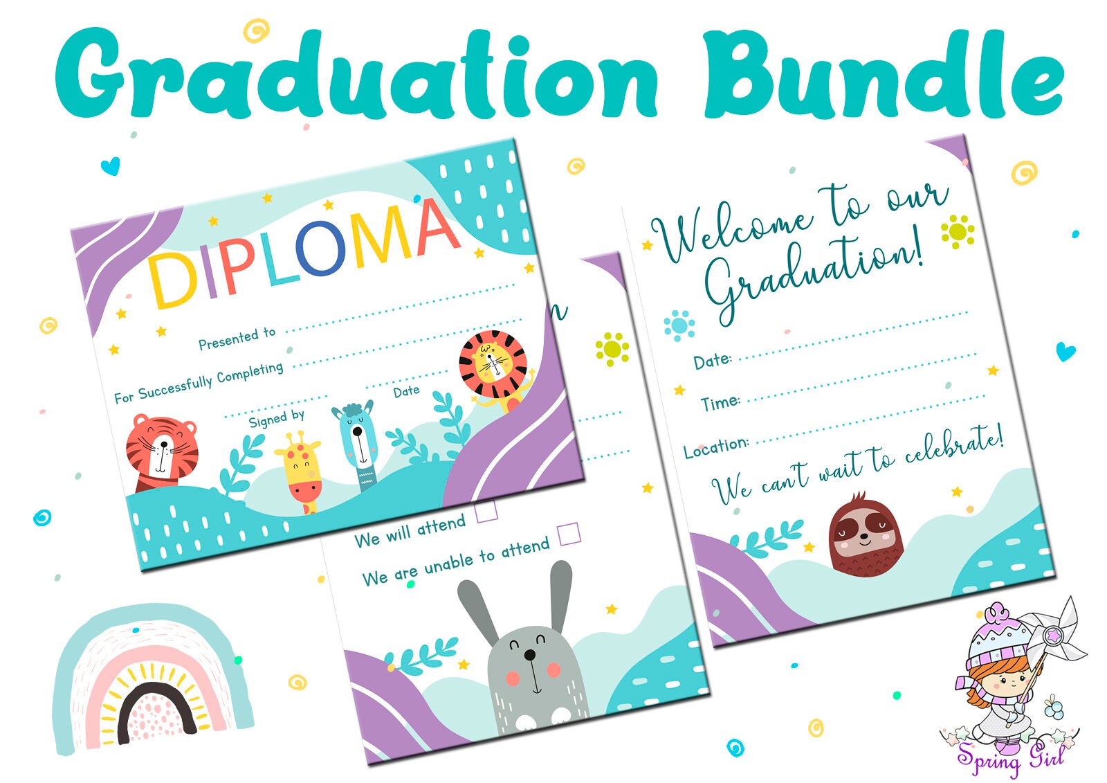 Kindergarten Graduation Bundle | Kit, Printable Diploma, Invitation ...