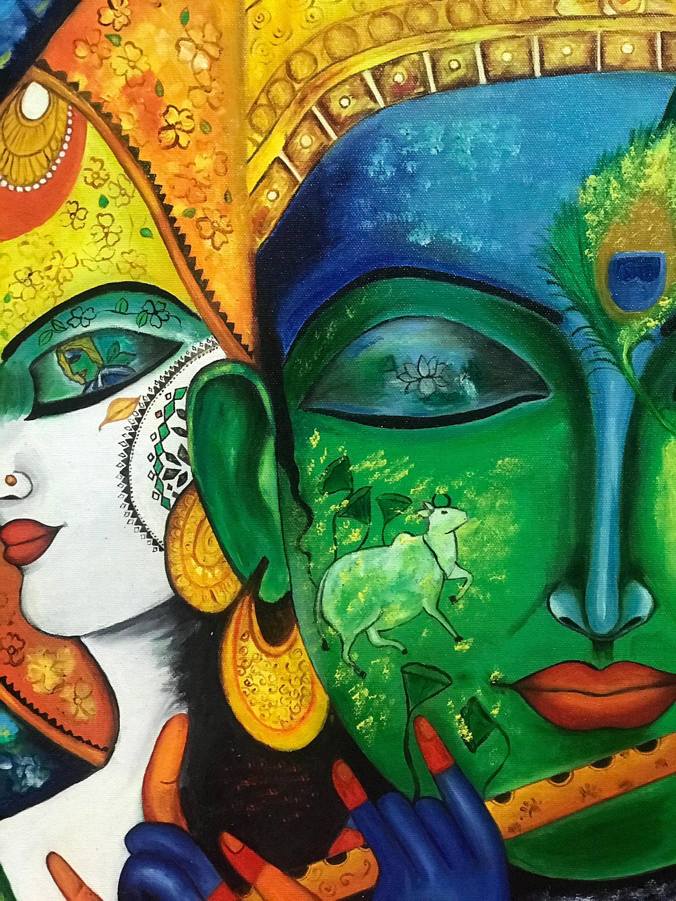 Krishna Oil Painting : Religious Art for Living Room - Etsy