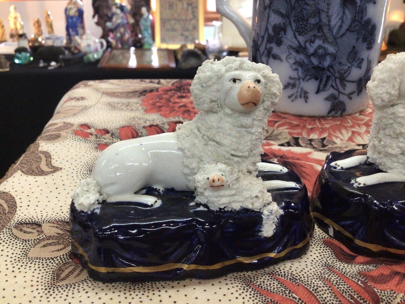 Pair Staffordshire Poodles With Puppies C1855. - Etsy