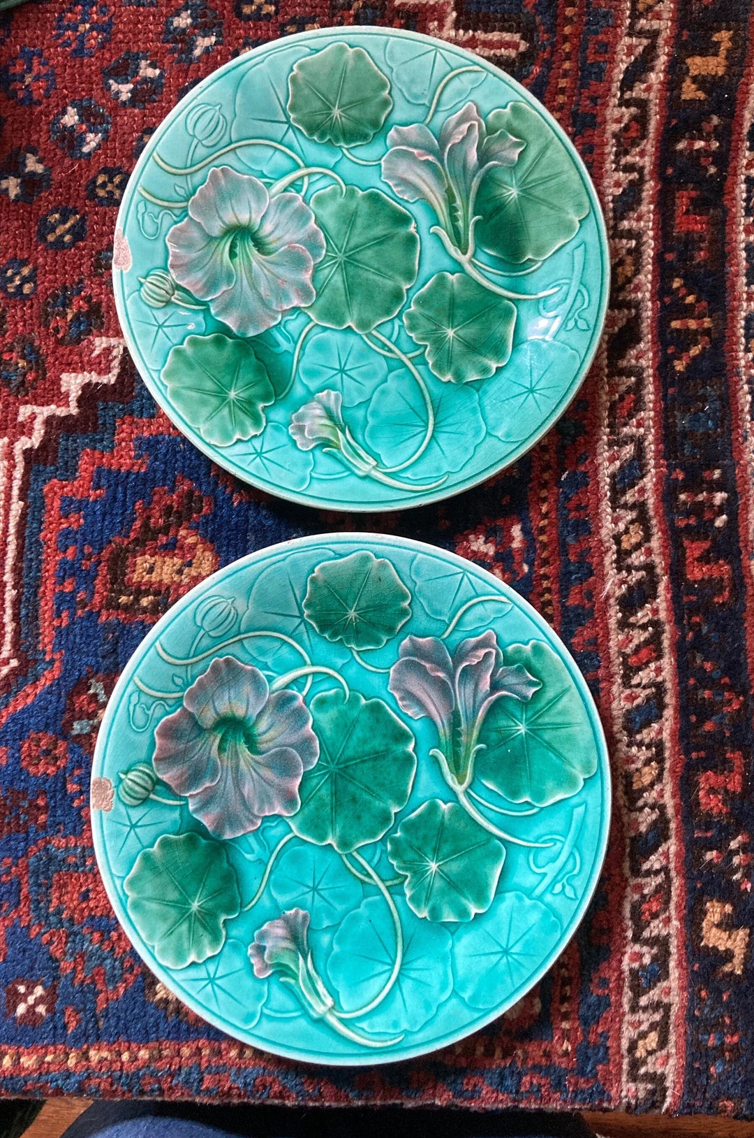 Antique Majolica Plates Lily Leaf and Lily Flowers C1890 A/F - Etsy