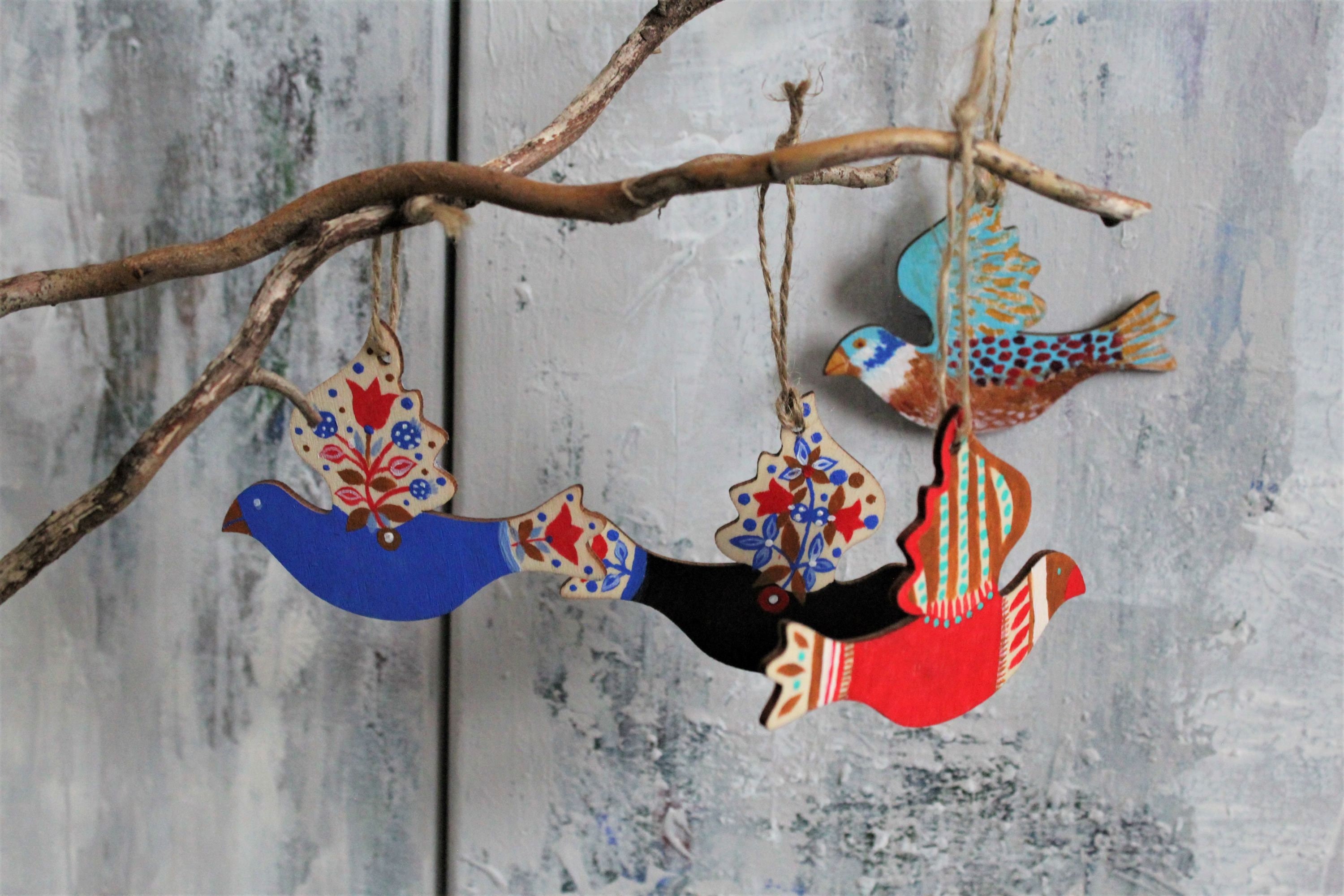 Christmas Décor, Bird Hand Painted Décoration ,scandi Decoration, Gift ...