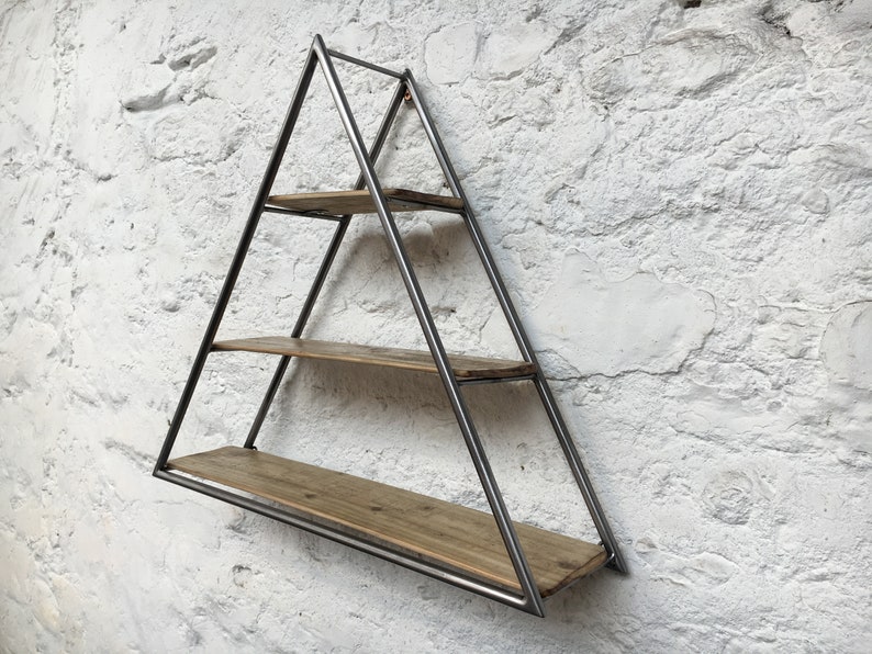 Metal and wood triangle shelves geometric shelf wall shelf | Etsy