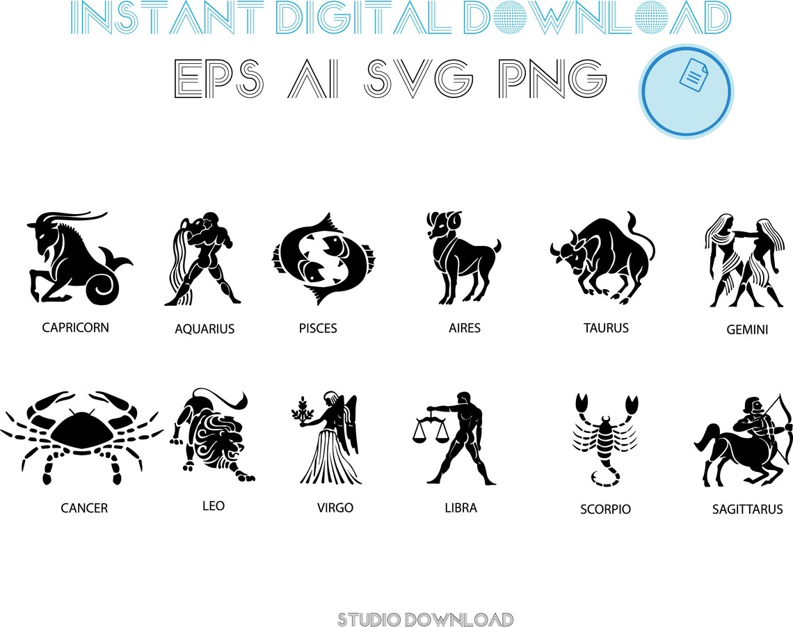 Zodiac Svg Cut Files Clipart Files Svg Dxf Eps Png - Etsy