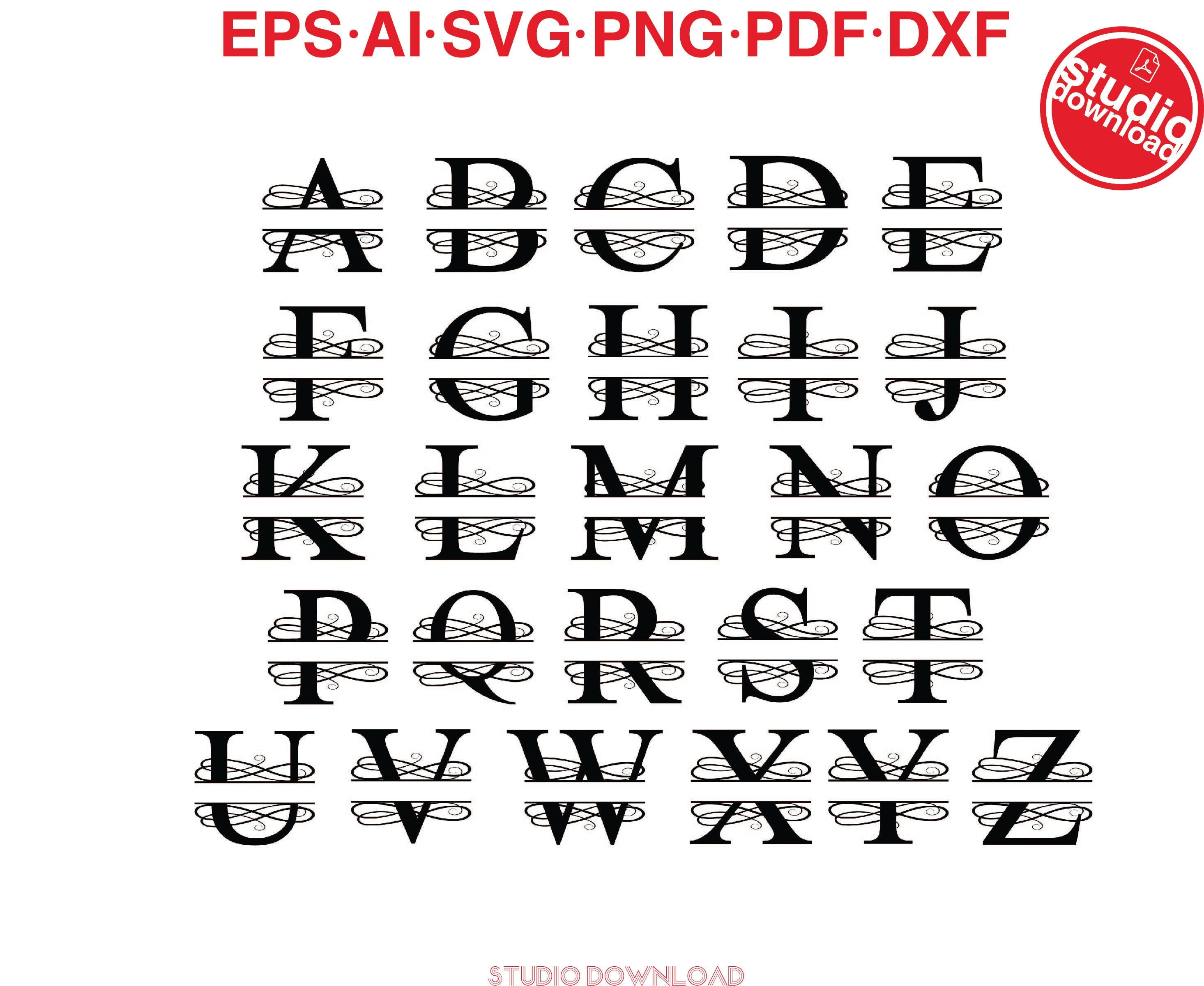 Split Font Monogram Alphabet SVG Cut File Download Cricut & | Etsy