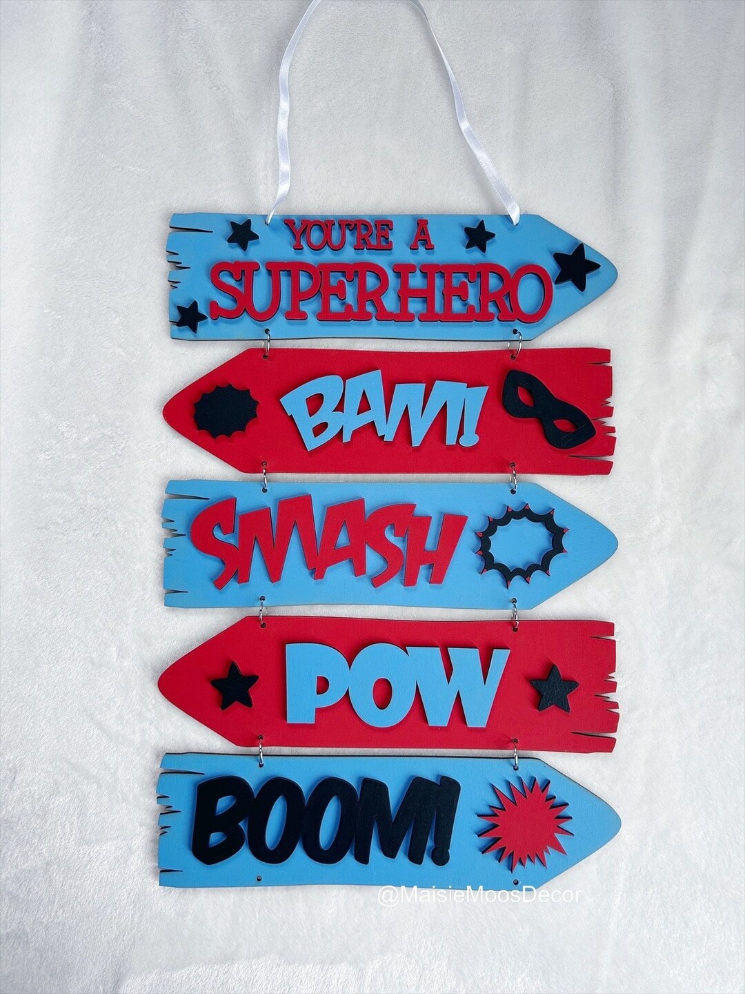 Superhero Theme Direction Hanging Sign Blue Red Black - Etsy