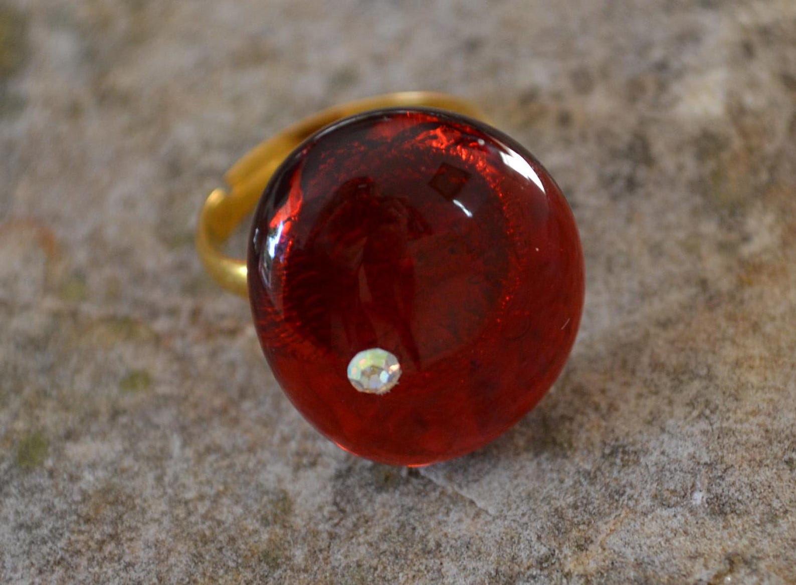 Colored Glass Teardrop With Rhinestone Inlay on Adjustable Gold or ...