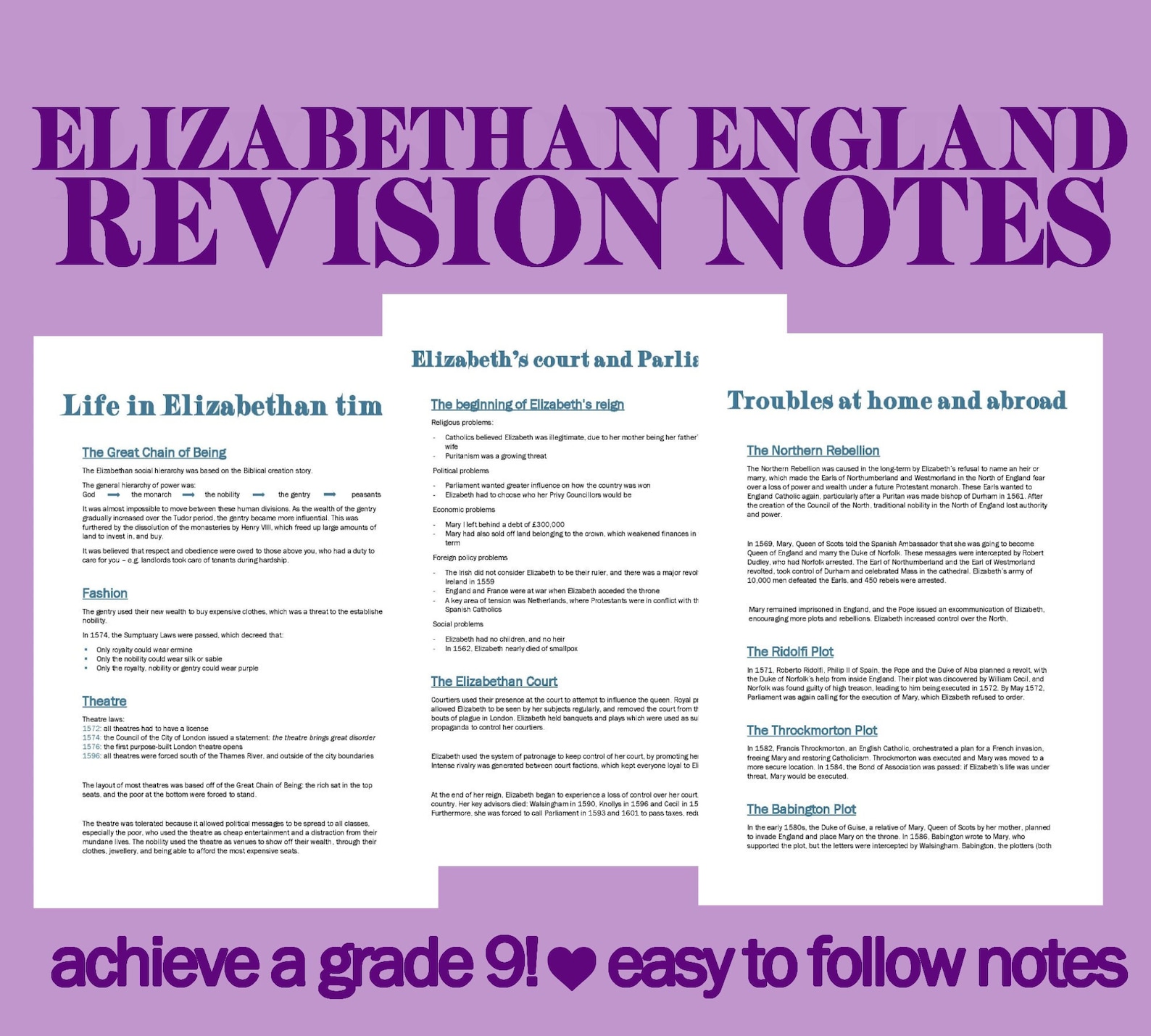 GCSE Grade 9 History Elizabethan England Revision Notes - Etsy