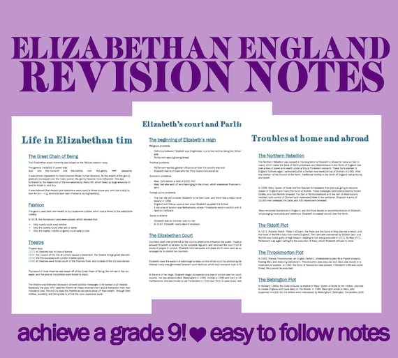 GCSE Grade 9 History Elizabethan England Revision Notes - Etsy