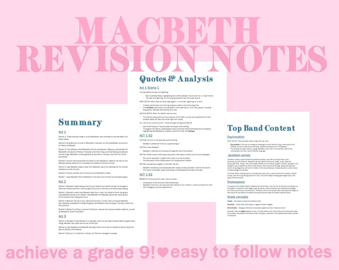 GCSE Grade 8/9 Macbeth Revision Notes - Etsy