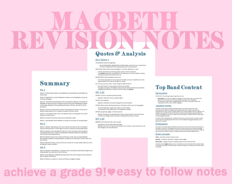 GCSE Grade 8/9 Macbeth Revision Notes - Etsy