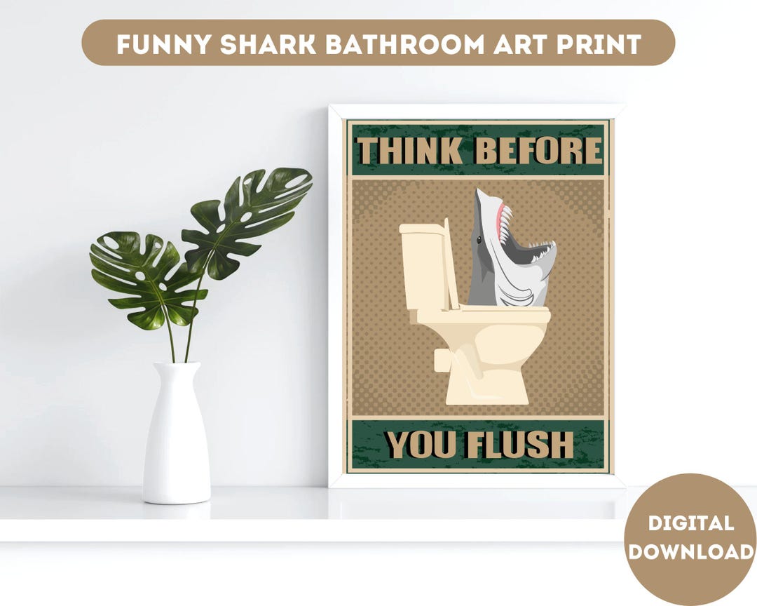 Retro Shark Restroom Wall Art, Funny Toilet Prints Download, Shark ...