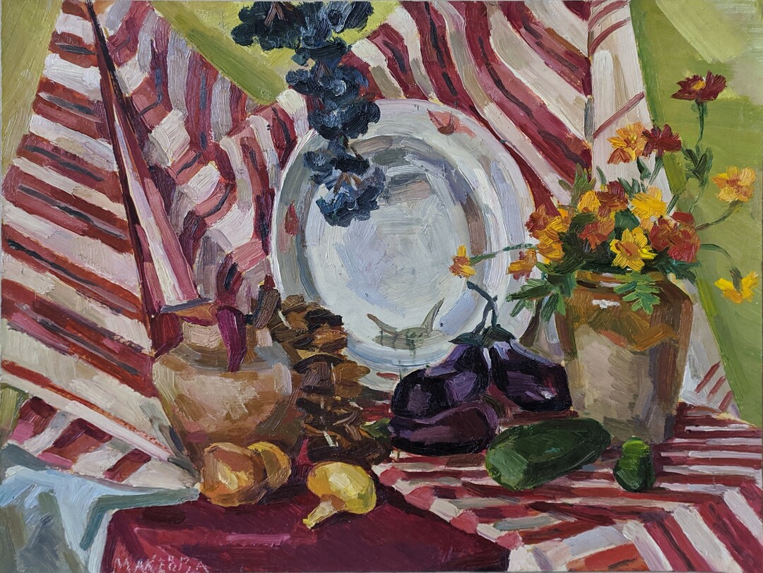 STILL LIFE PAINTING Flower Painting Socialist Realism Original Oil ...