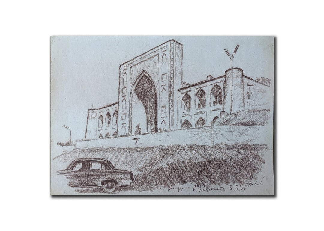 VINTAGE ORIGINAL PAINTING Pencil Drawing on Paper by Soviet Ukrainian ...