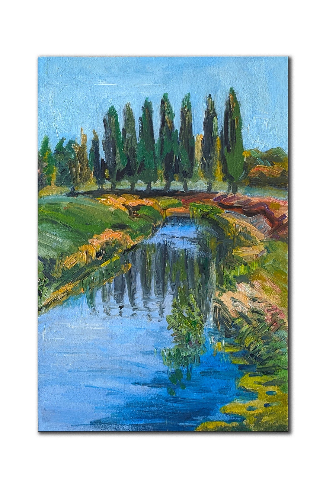 VINTAGE OIL PAINTING by Ukrainian Artist B.rybets, Poplars, 1979 ...