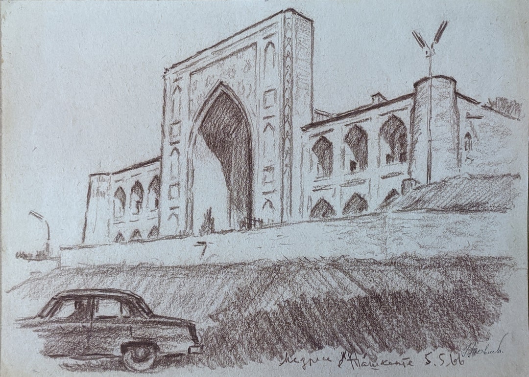 VINTAGE ORIGINAL PAINTING Pencil Drawing on Paper by Soviet Ukrainian ...