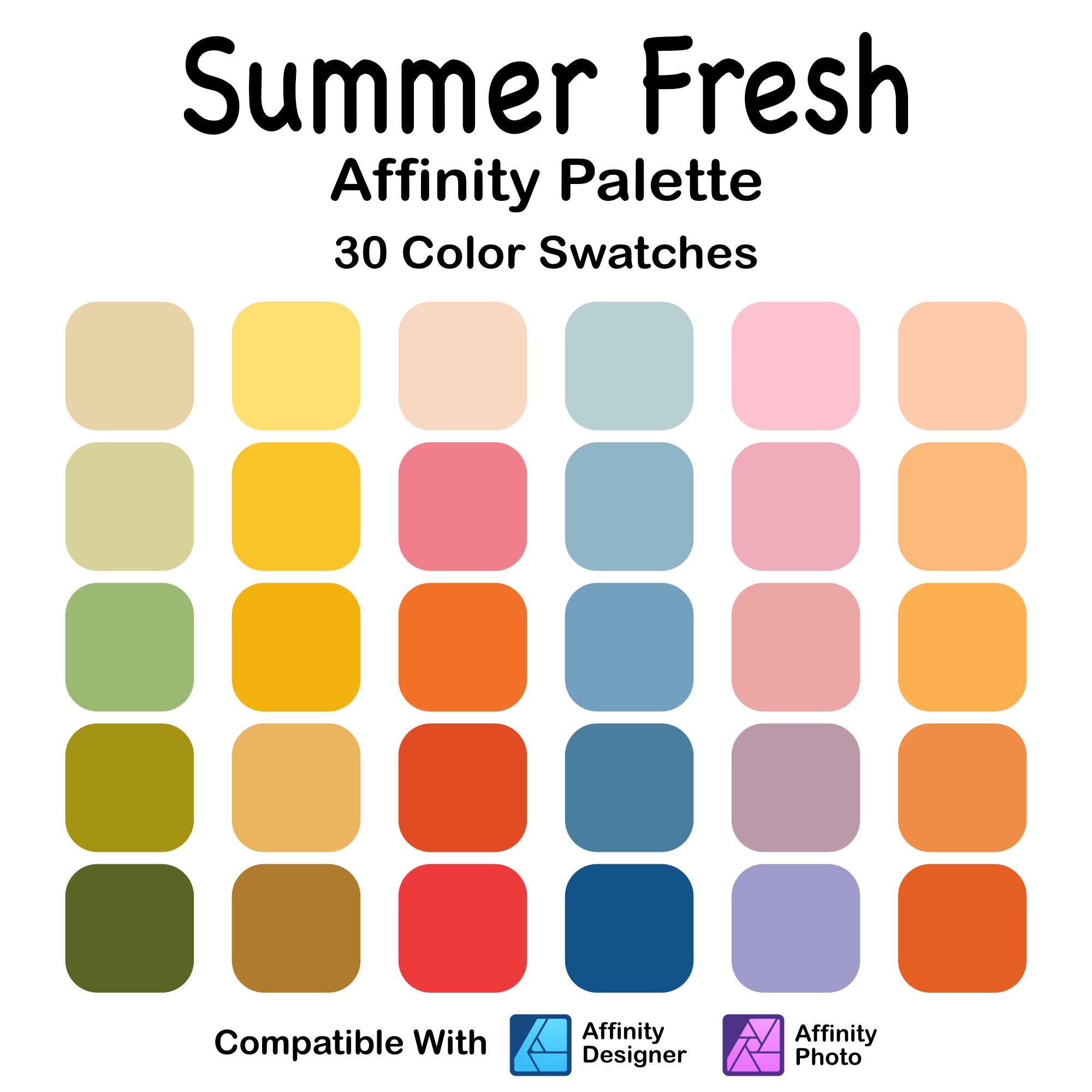 Summer Fresh Color Swatches Palette - 30 Colors, Affinity Designer ...