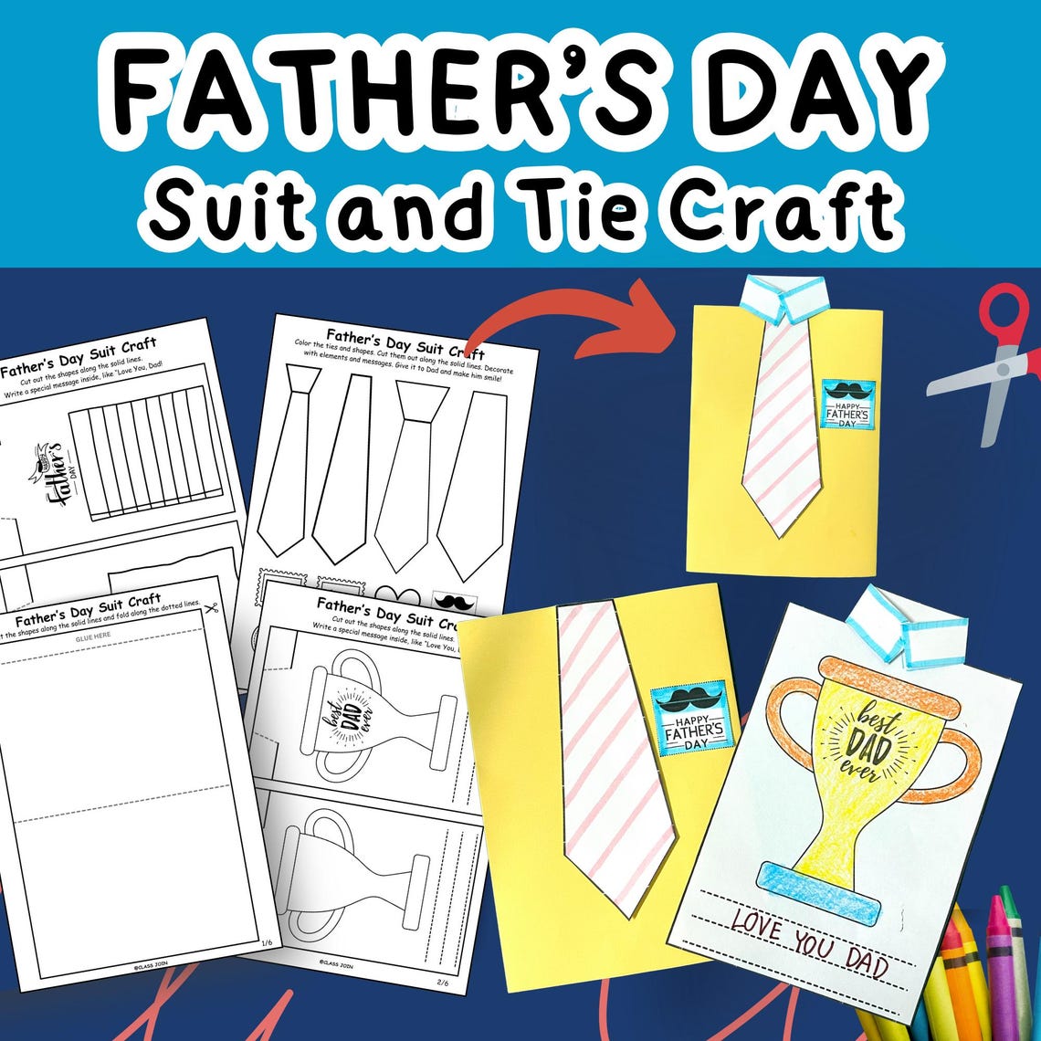 Father’s Day Tie Card Printable DIY Kids Activity Craft Gift for Dad ...