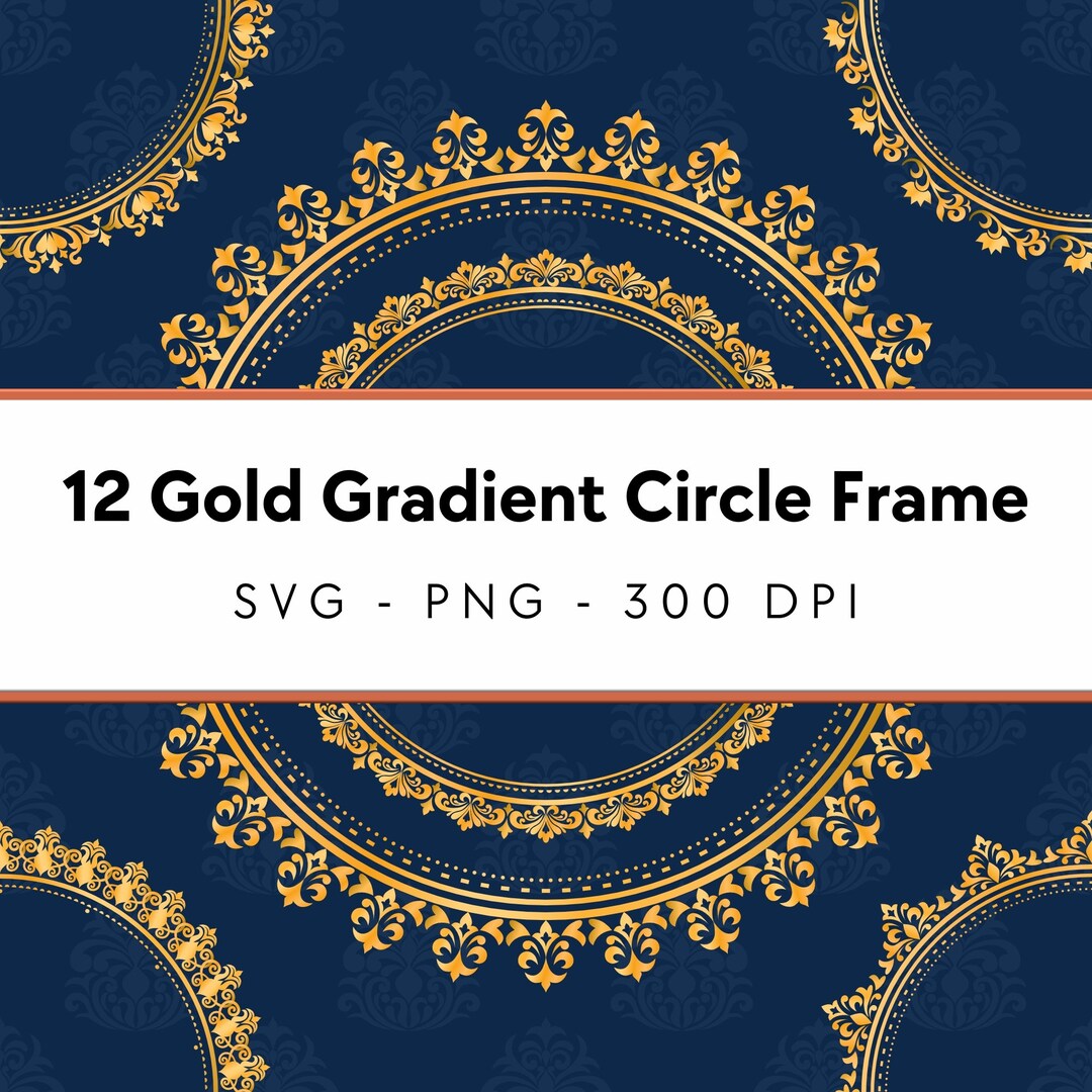 Luxury Gold Gradient Circle Frame SVG PNG Clipart, Vintage Golden Circular Round Wedding ...