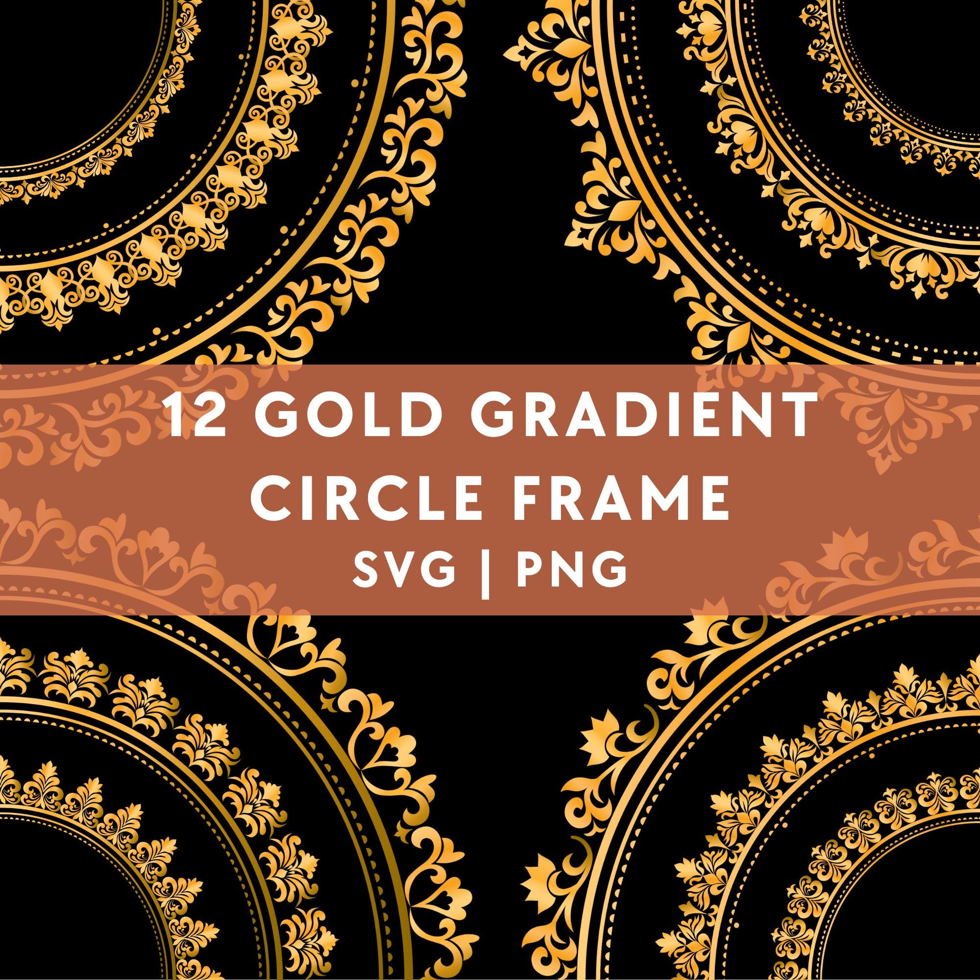 Luxury Gold Gradient Circle Frame SVG PNG Clipart, Vintage Golden Circular Round Wedding ...