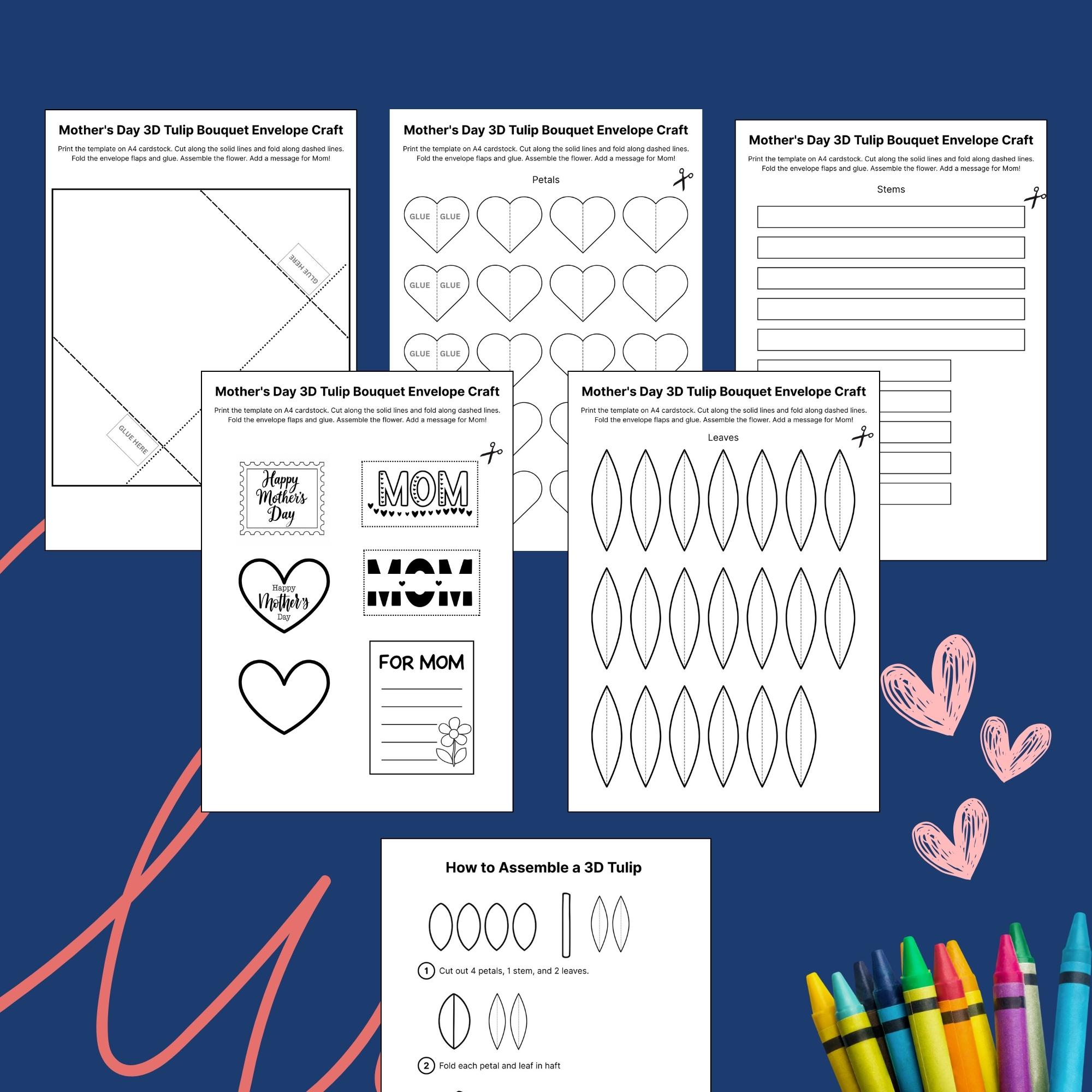 Mother’s Day 3D Tulip Flower Bouquet Envelope Craft for Kids, Printable ...