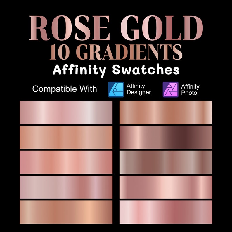 Luxury Rose Gold Metallic Gradient Swatches Palette - 10 Gradient ...