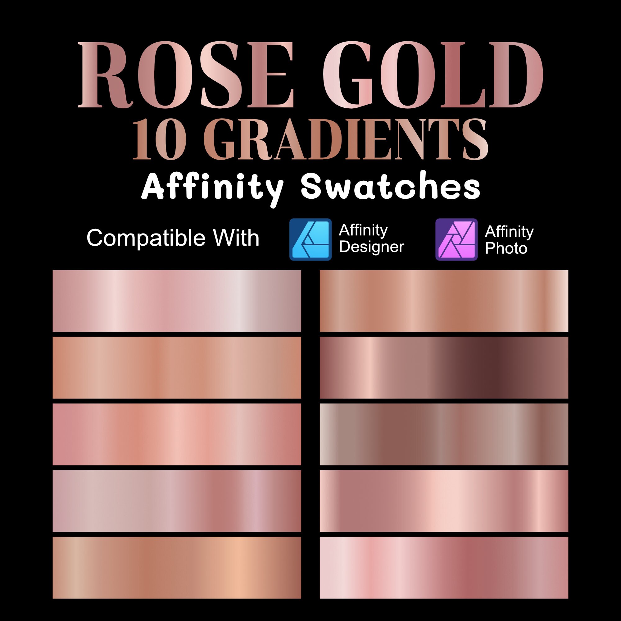Luxury Rose Gold Metallic Gradient Swatches Palette - 10 Gradient ...