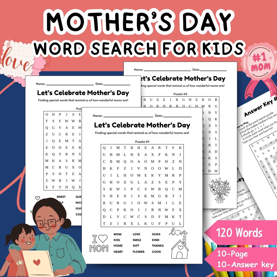 Mother's Day Word Search Printable for Kids | 120 Vocabulary ...