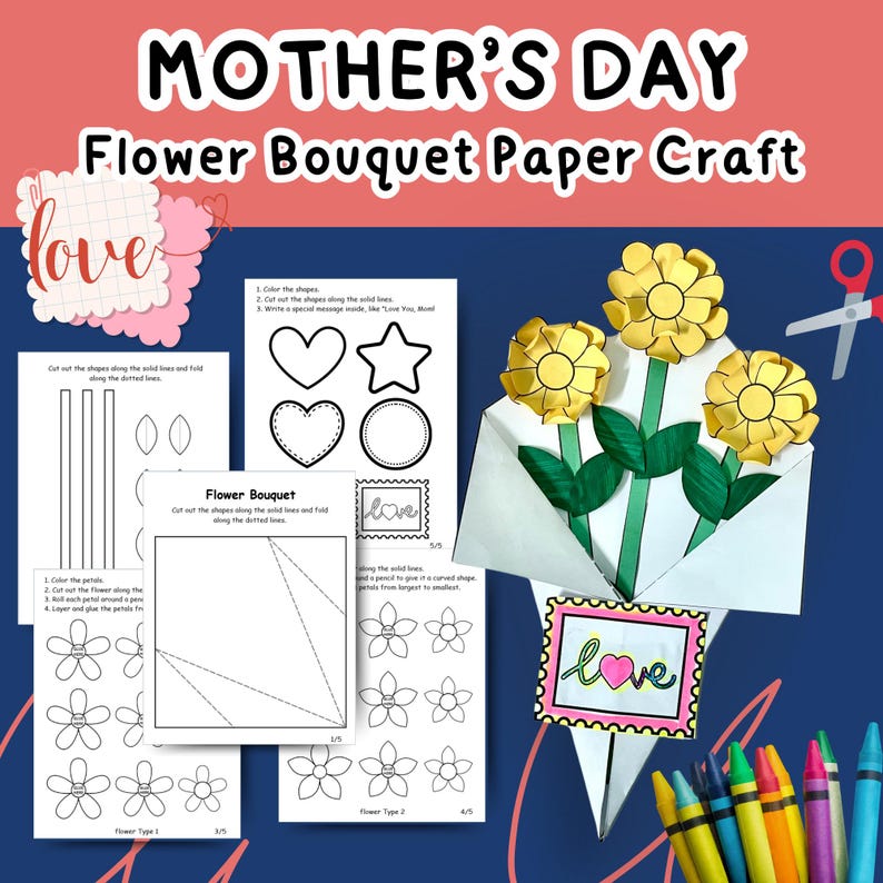 Printable DIY 3D Flower Bouquet Craft for Mother’s Day - Easy, Fun, and ...