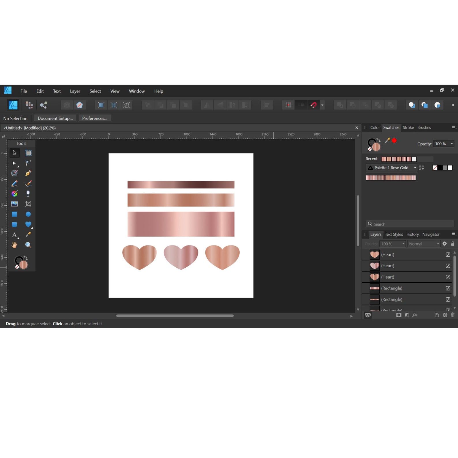 Luxury Rose Gold Metallic Gradient Swatches Palette - 10 Gradient ...