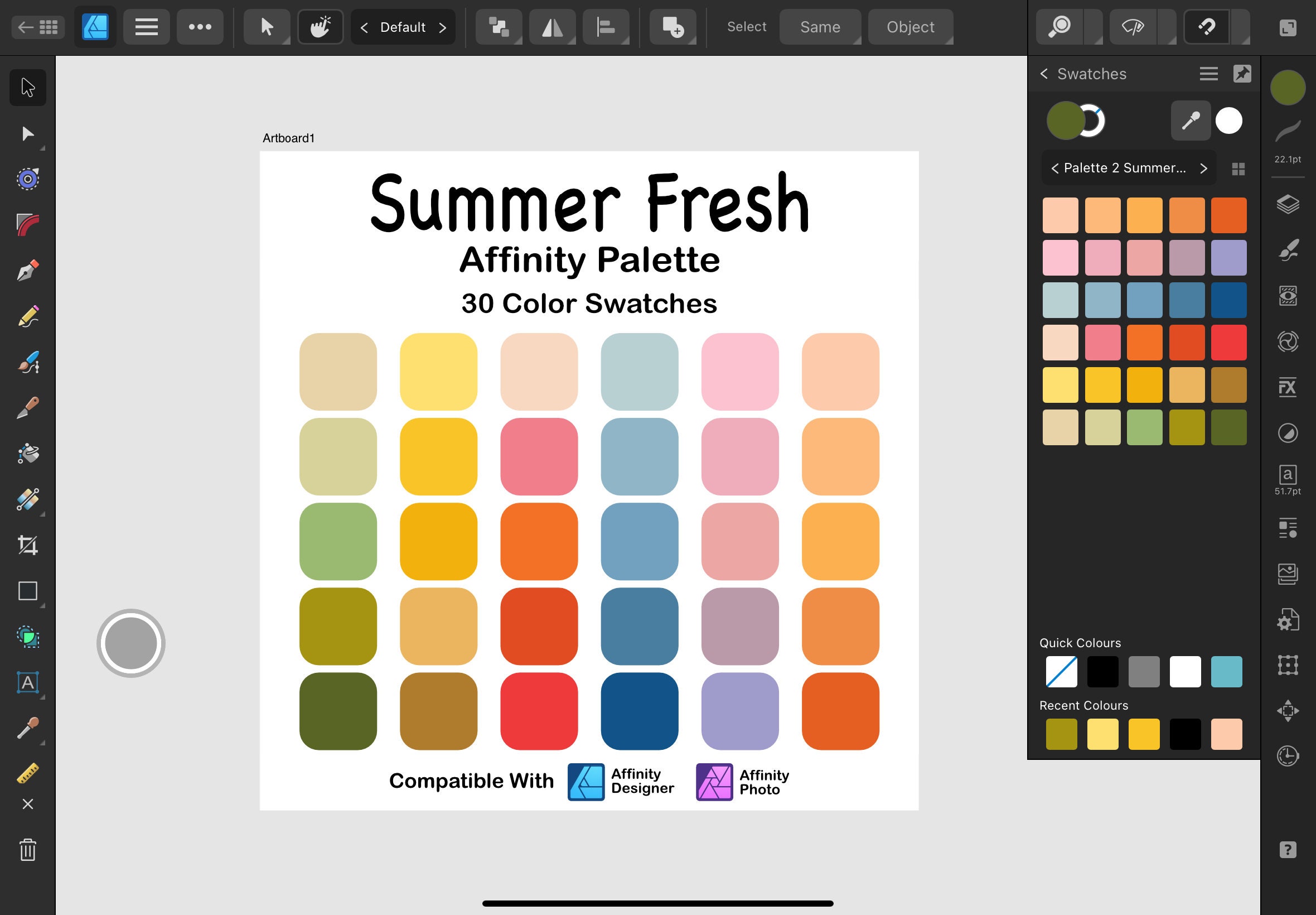 Summer Fresh Color Swatches Palette - 30 Colors, Affinity Designer ...
