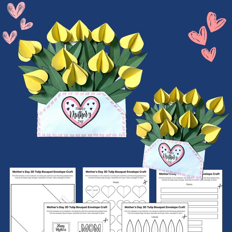 Mother’s Day 3D Tulip Flower Bouquet Envelope Craft for Kids, Printable ...