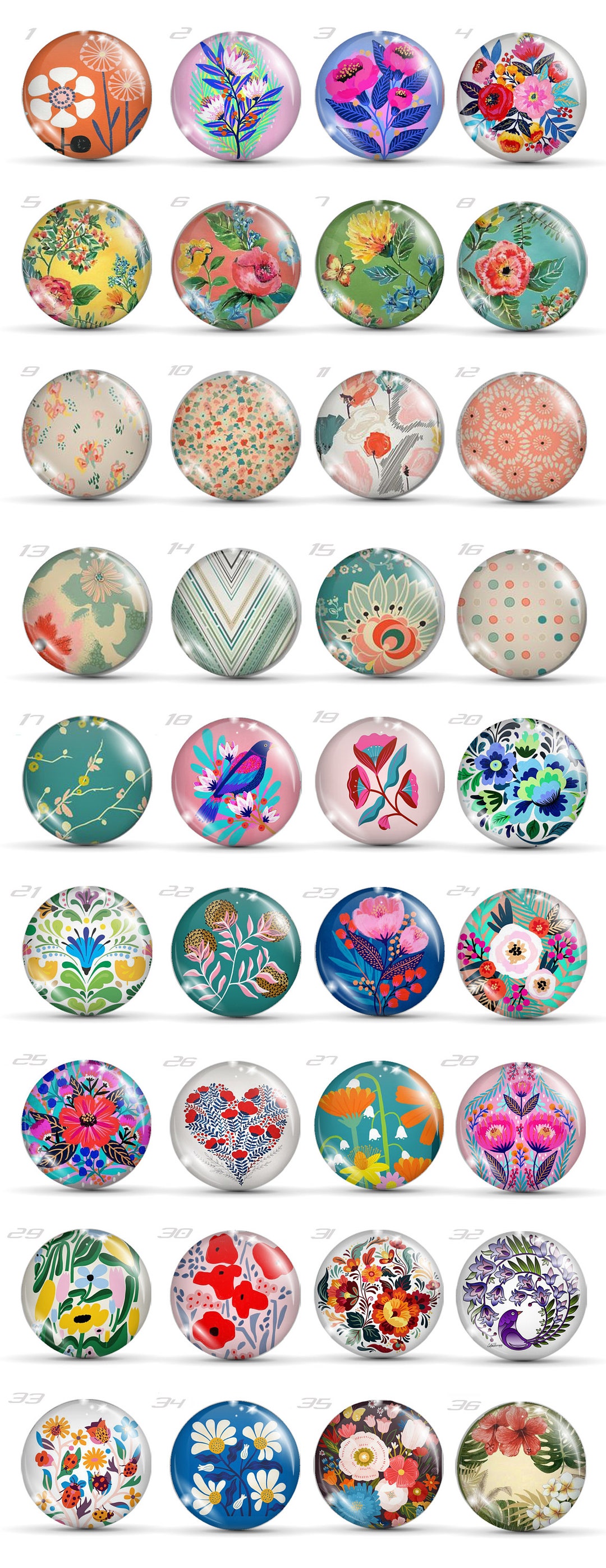 Flower Cabochon Handmade Photo Round Glass Cabochon Floral Glass ...