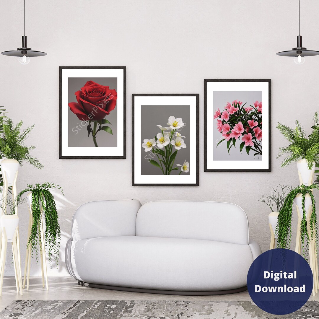 Printable Set of 4 Posters, Rose, Lily, Primrose, Azalea, Painting ...