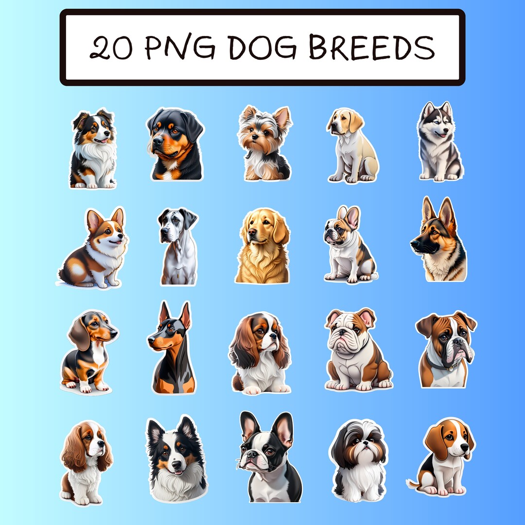 20 Dog Sticker Breeds Cute Doggies Design Pet Dog PNG - Etsy