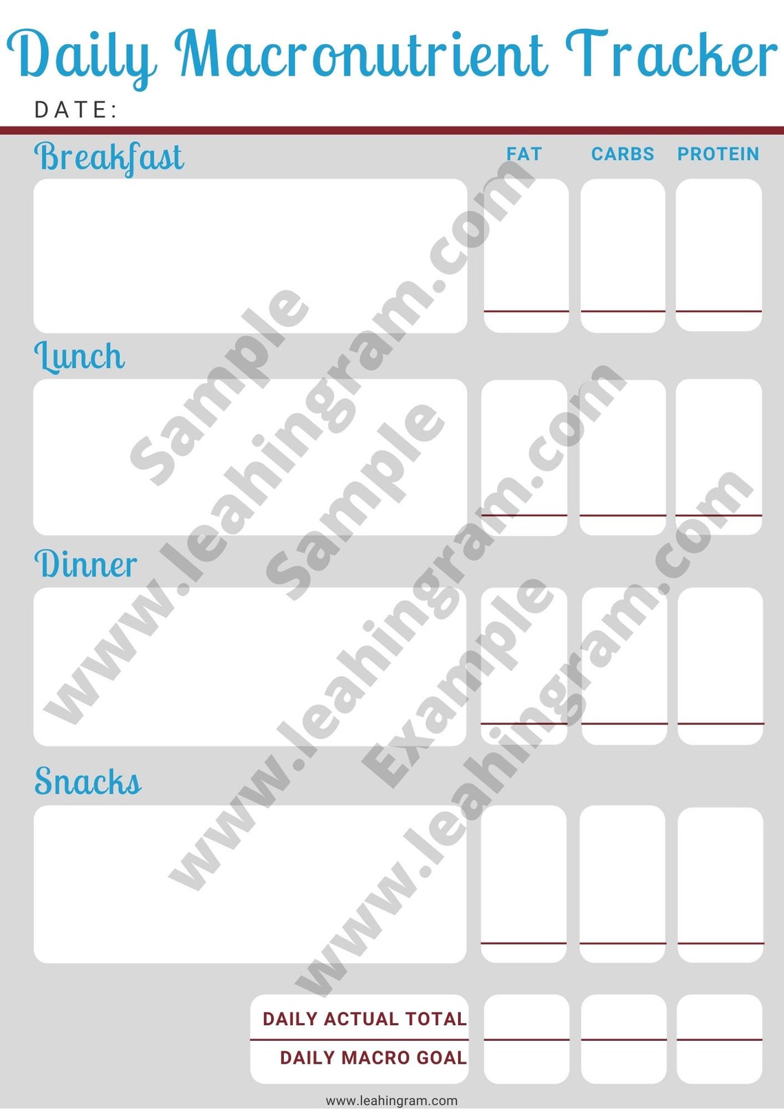 Daily Macros Food Log Diary Journal Printable Worksheet - Etsy