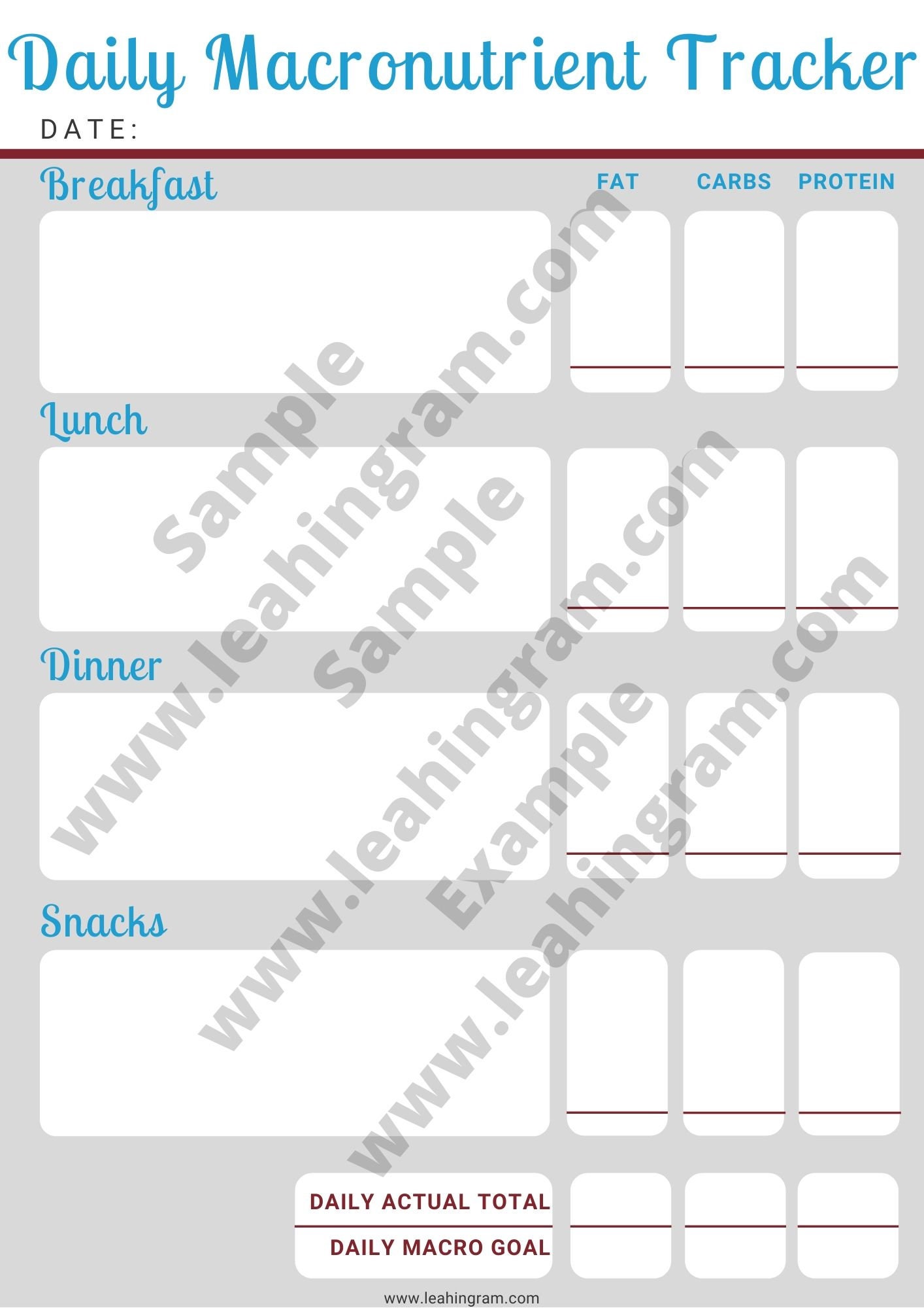 Daily Macros Food Log Diary Journal Printable Worksheet - Etsy