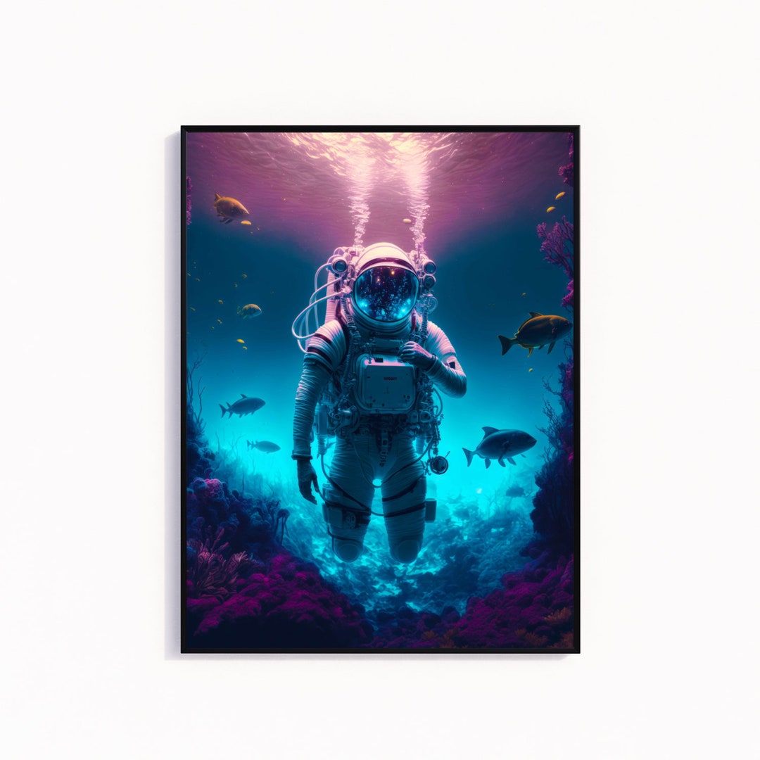 Astronaut Under Water Astronaut Poster Abstract Digital Art Download ...