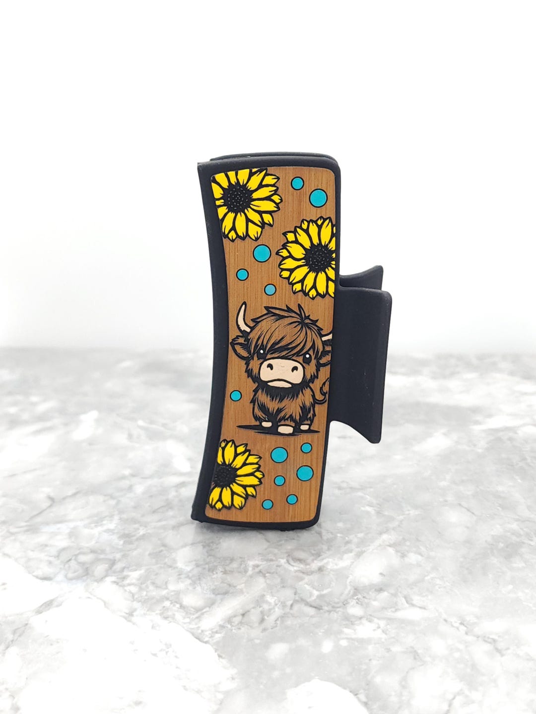 Hand Painted Highland Cow Claw Clip: Engraved Vegan Leatherette - Etsy