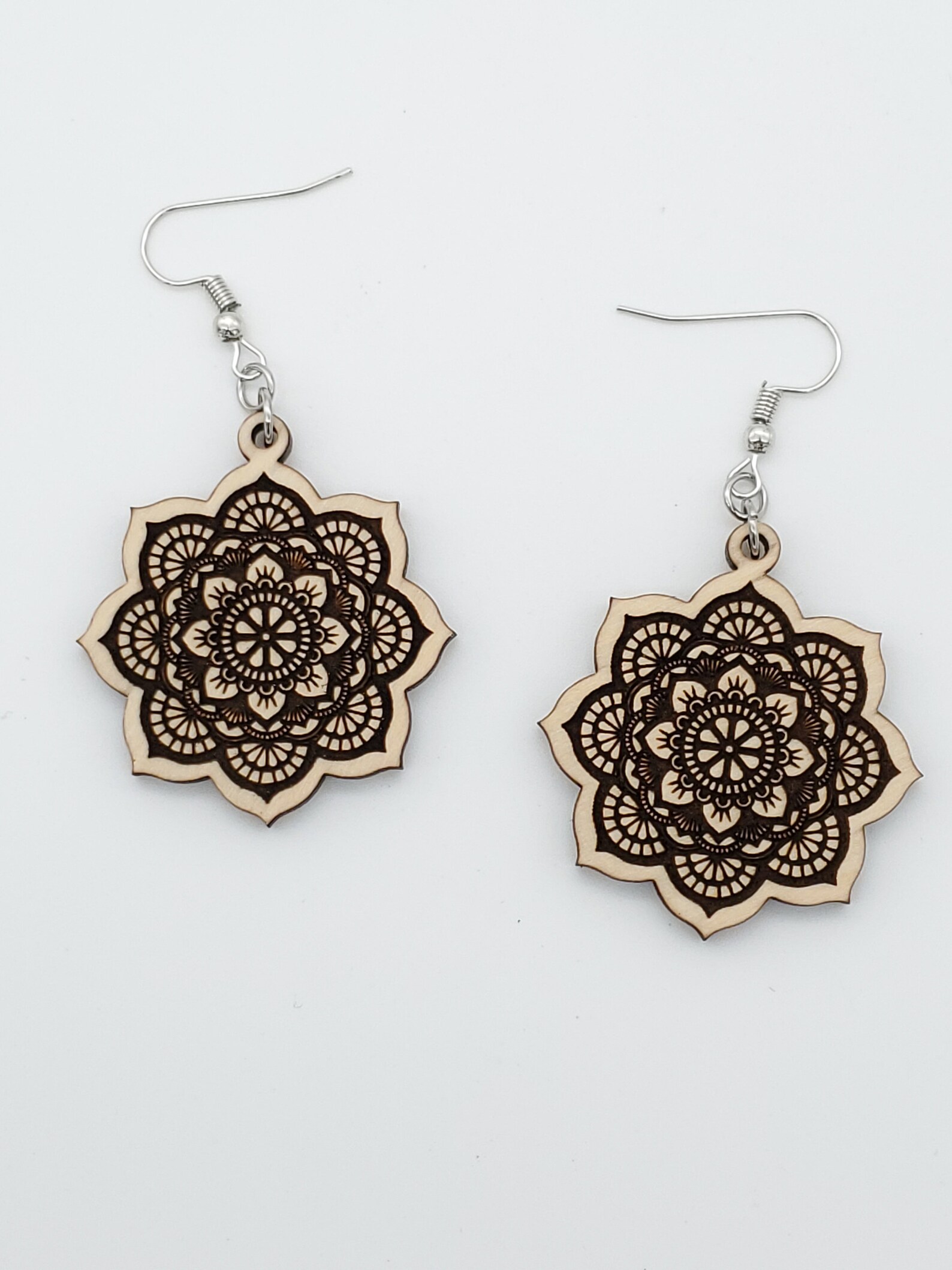 Mandala Wood Earrings Laser Cut Mandala Earrings Wooden | Etsy